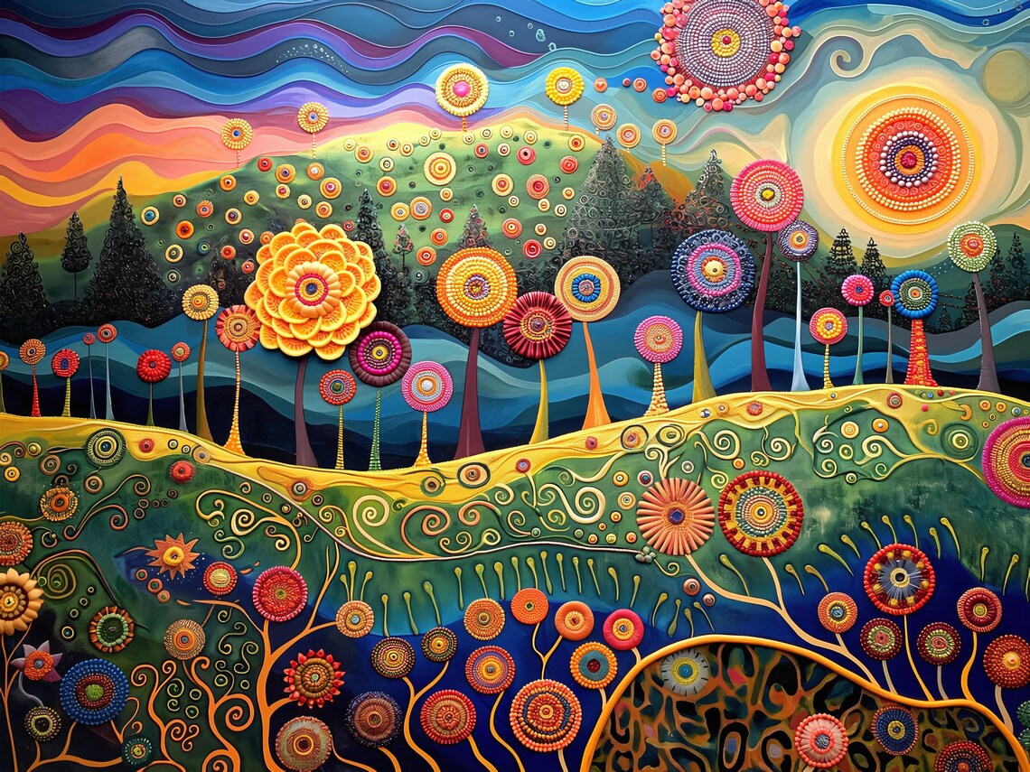 Set of 5 in 5K Rolling Hills Design, Soft Gentle Sunset, Vibrant Color ...