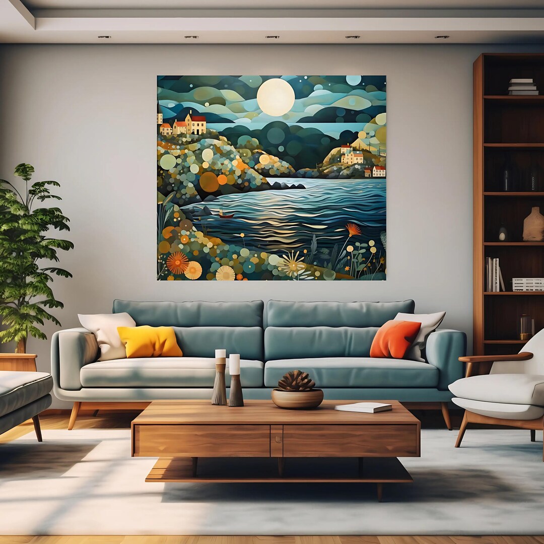 Gustav Klimt Style Canvas | Moonlit Sea Landscape | Vibrant Abstract ...