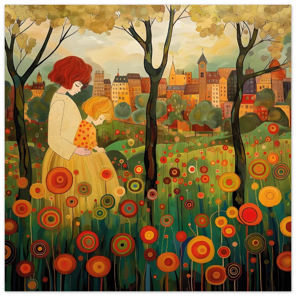 Mother and Daughter, Gustav Klimt, Flower Garden Print, Wall Art, Large ...