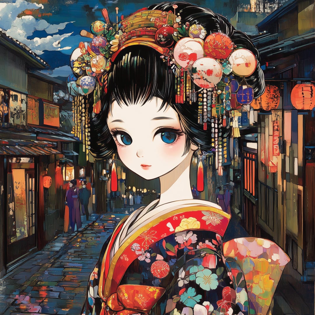 Maiko Elegance: Traditional Japanese Anime Art Set - Vibrant Floral ...