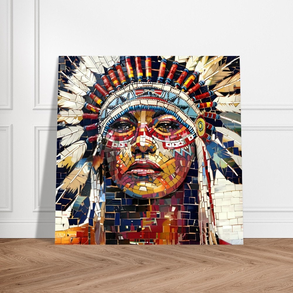 Classical Premium Poster With Mosaic Style Indian Headress Design - Etsy