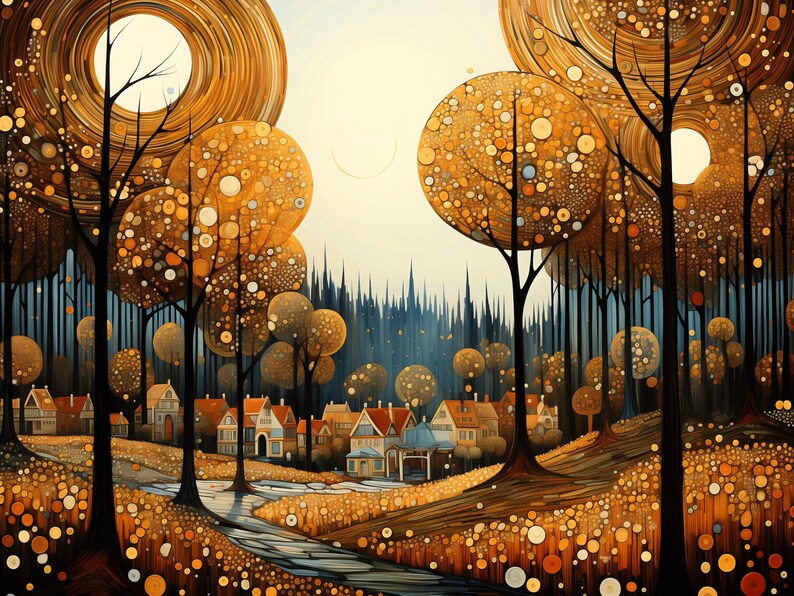 Whimsical Autumn Art Prints Set of 5 - Gustav Klimt Style Digital ...