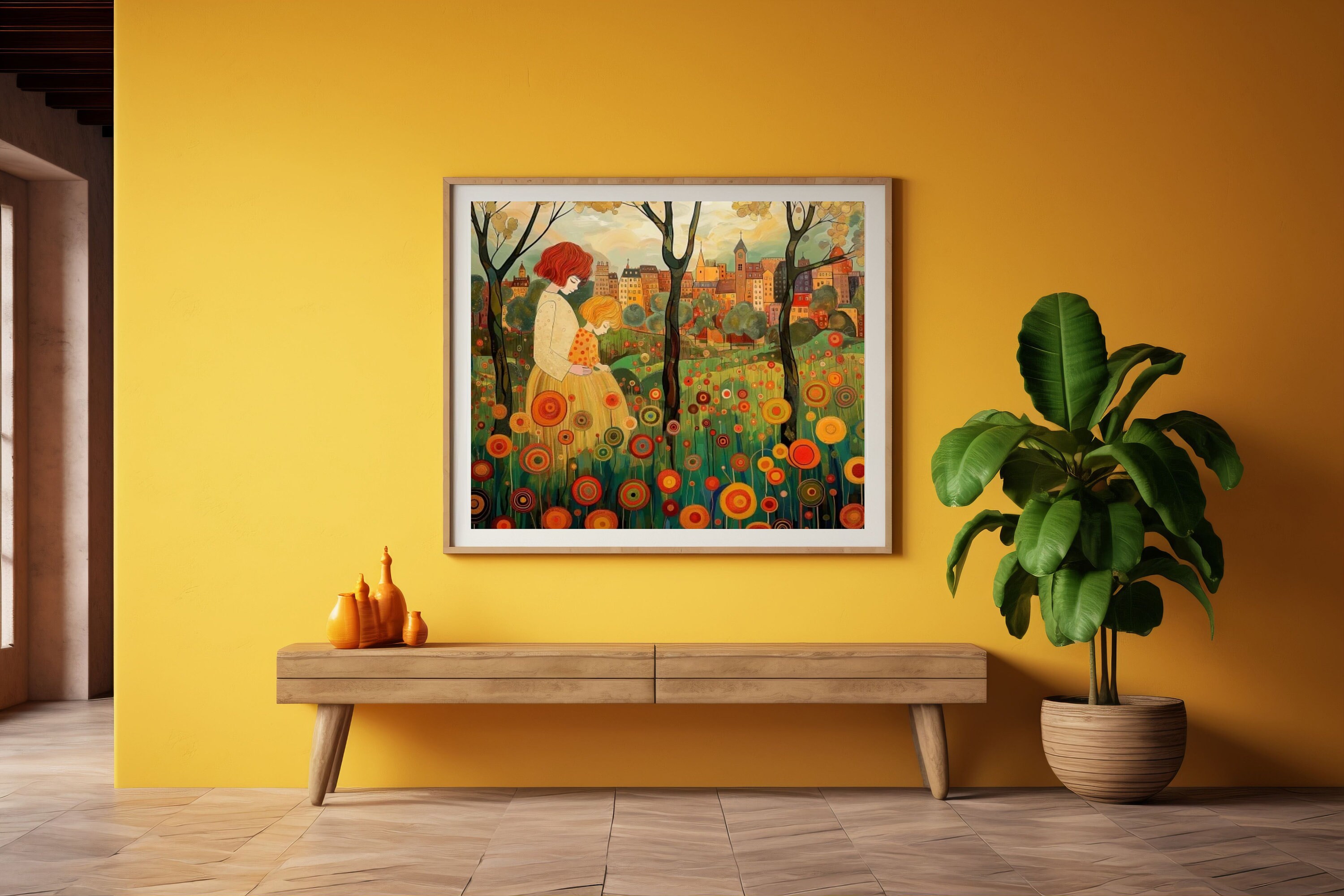 Mother and Daughter, Gustav Klimt, Flower Garden Print, Wall Art, Large ...