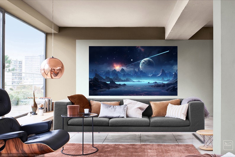 Museum-quality Print, Fantasy Moonscape, Stars and Planets, Celestial ...