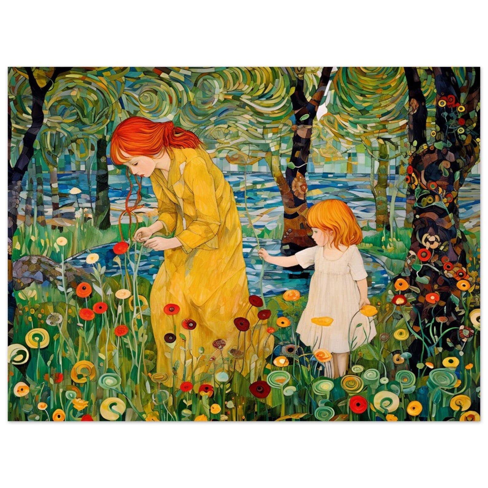 Mother and Daughter, Gustav Klimt, Flower Garden Print, Wall Art, Large ...