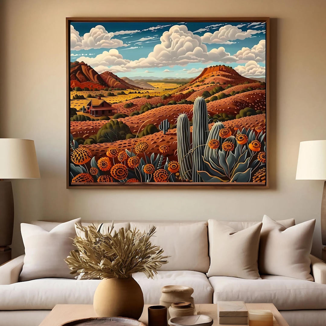 Cowboy Outback Desert Scene - Western Style Landscape Artwork, Rustic ...