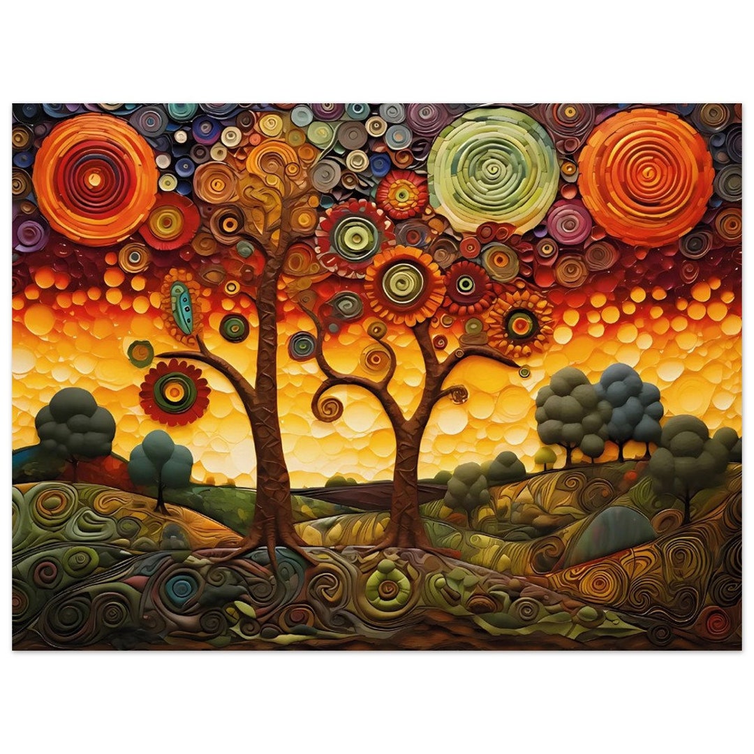 Museum-quality Print With Layered Rolling Hills Design and Vibrant ...