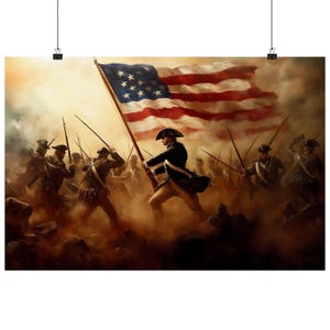 American Revolution Battle Print - Patriotic Wall Art With Soldiers and ...