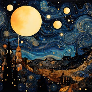 Celestial Starry Night Digital Art Set of 5, 25K 500 DPI Printable ...