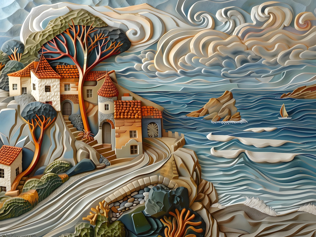 Set of 5 in 5K! MC Escher Styled Seascape Coastal Art Instant Download ...