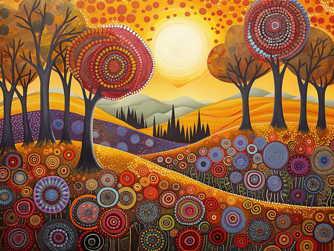 Set of 5 in 5K Rolling Hills Design, Soft Gentle Sunset, Vibrant Color ...