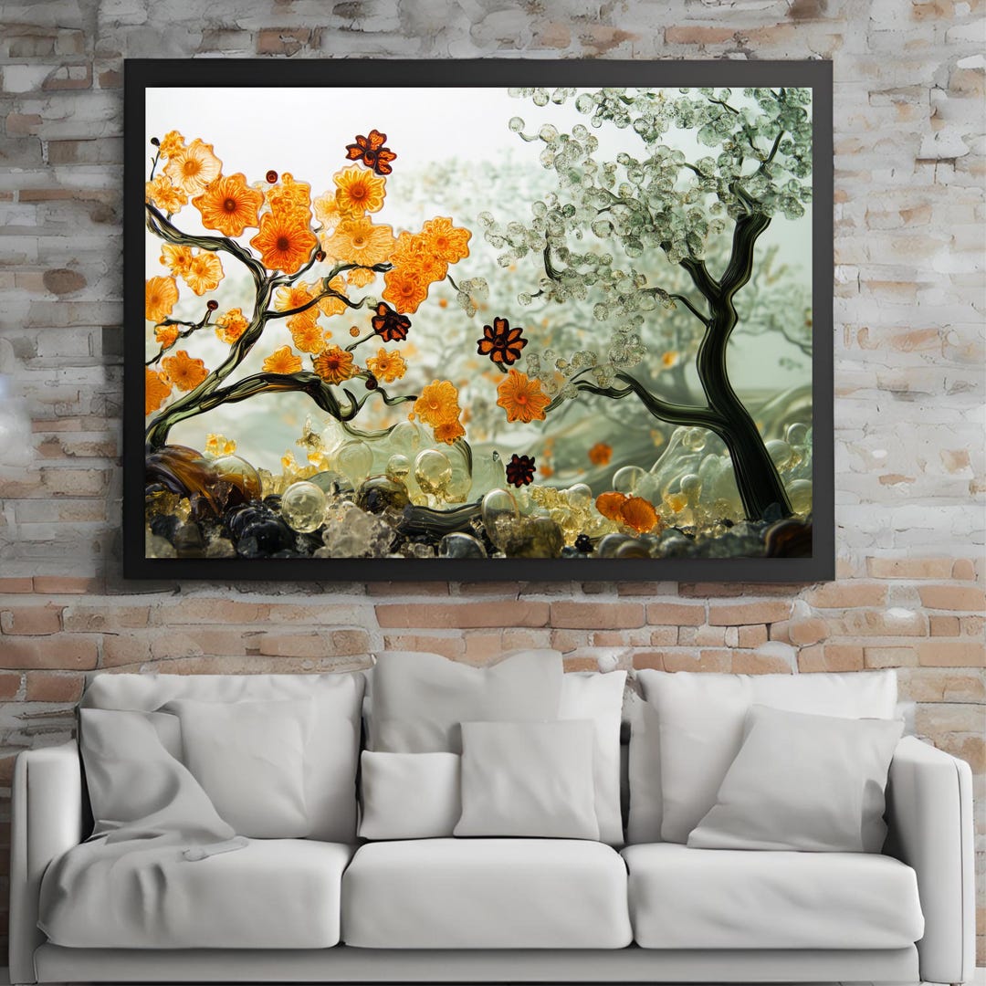 Glass Sculpture Matte Poster Trees and Flowers, Orange and Yellow ...