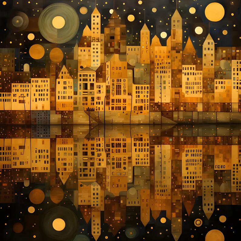 Stylized Cityscapes in 5K Set of 5. Print on Demand, Instant Download ...