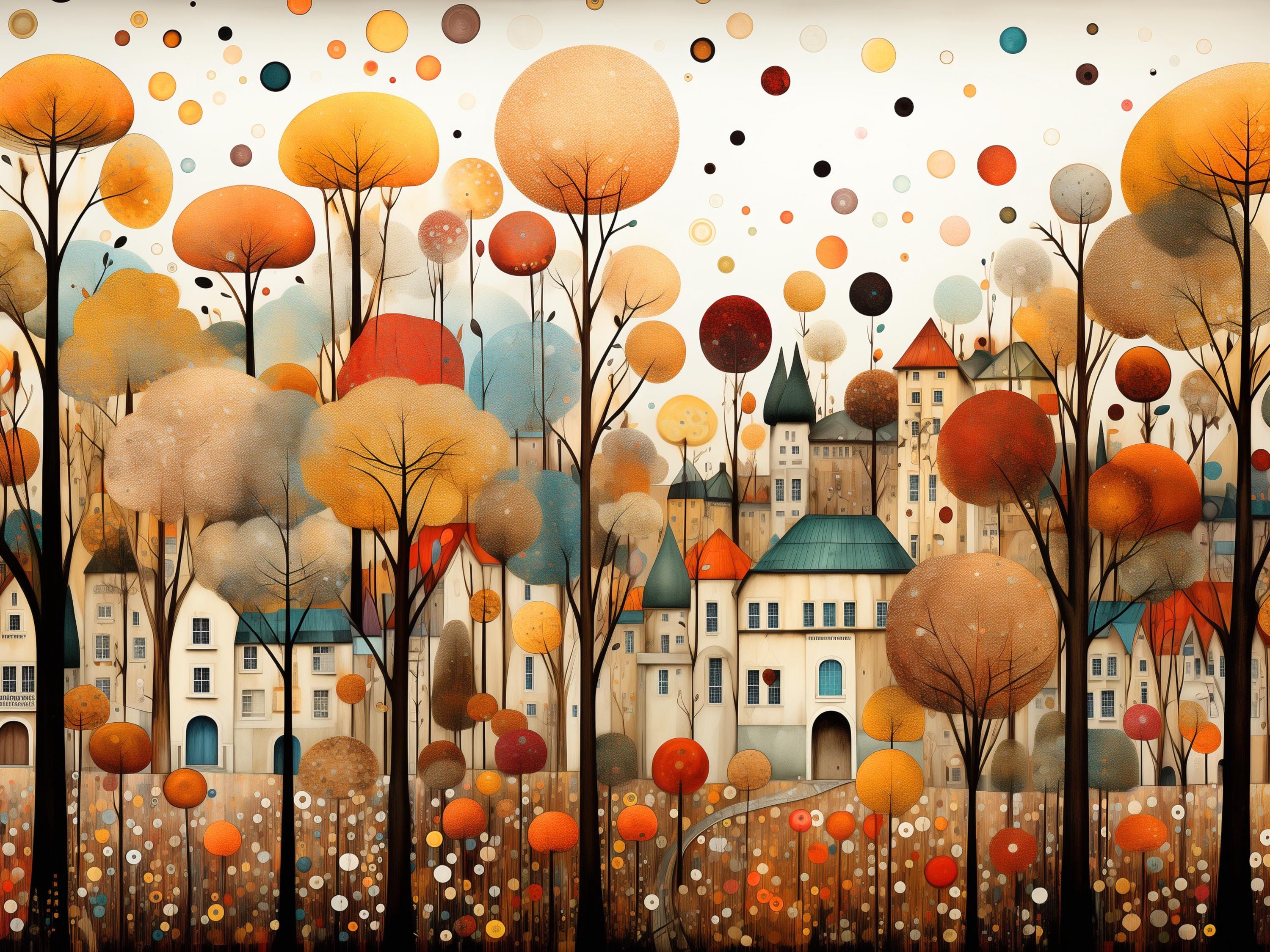 Whimsical Autumn Art Prints Set of 5 - Gustav Klimt Style Digital ...