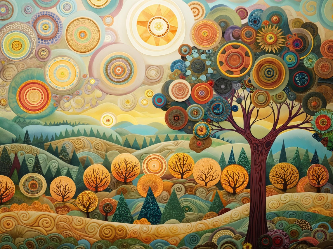 Set of 5 in 5K Rolling Hills Design, Soft Gentle Sunset, Vibrant Color ...