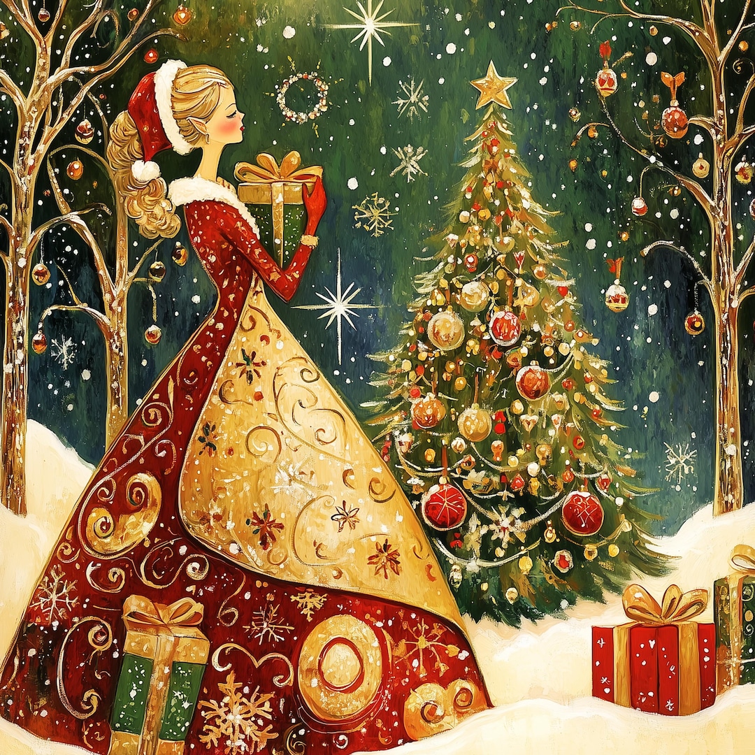 Heirloom Christmas Motif Art Prints Traditional Santa Claus, Festive ...