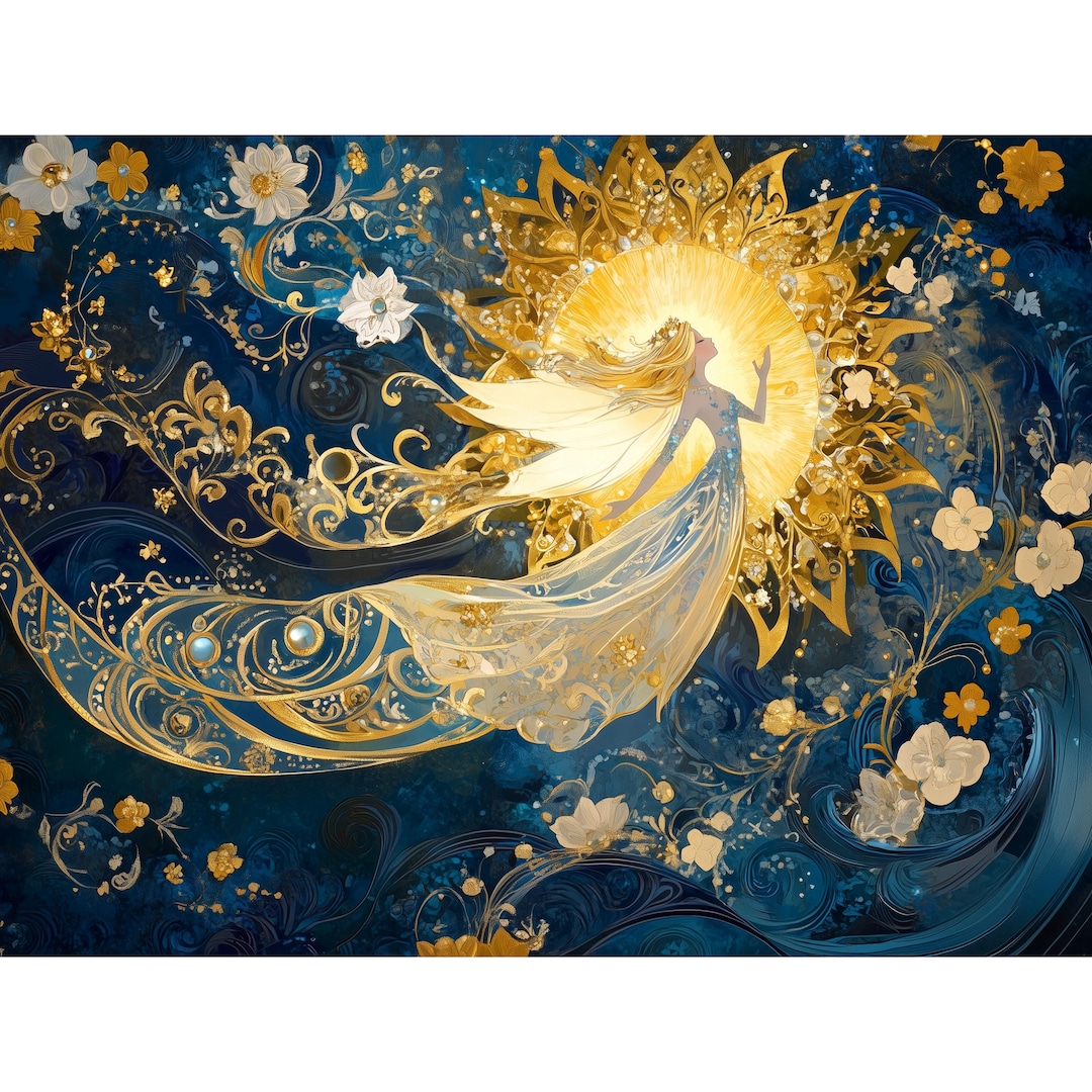 Celestial Art Nouveau Digital Prints – 20K High-res Fantasy Sun & Moon Art, DIY Wall Decor ...