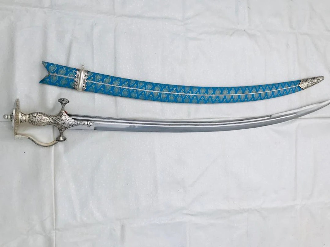 Indian Wedding Groom Talwar Shahi Silver Inlay Sword Handmade ...