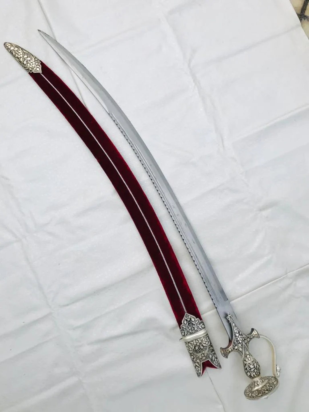 Indian Wedding Talwar Silver Inlays Handmade Ceremonial Designer Sword ...