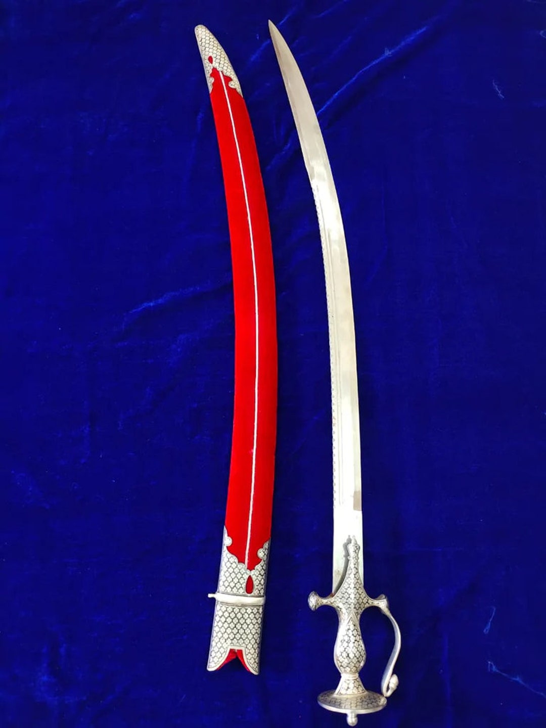 Royal Wedding Indian Talwar Silver Inlays Handmade Groom Sword for ...