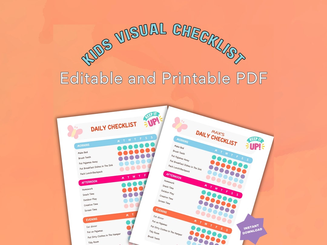 Customizable Kids Visual Checklist 8.5x11 PDF Instant Download Daily ...
