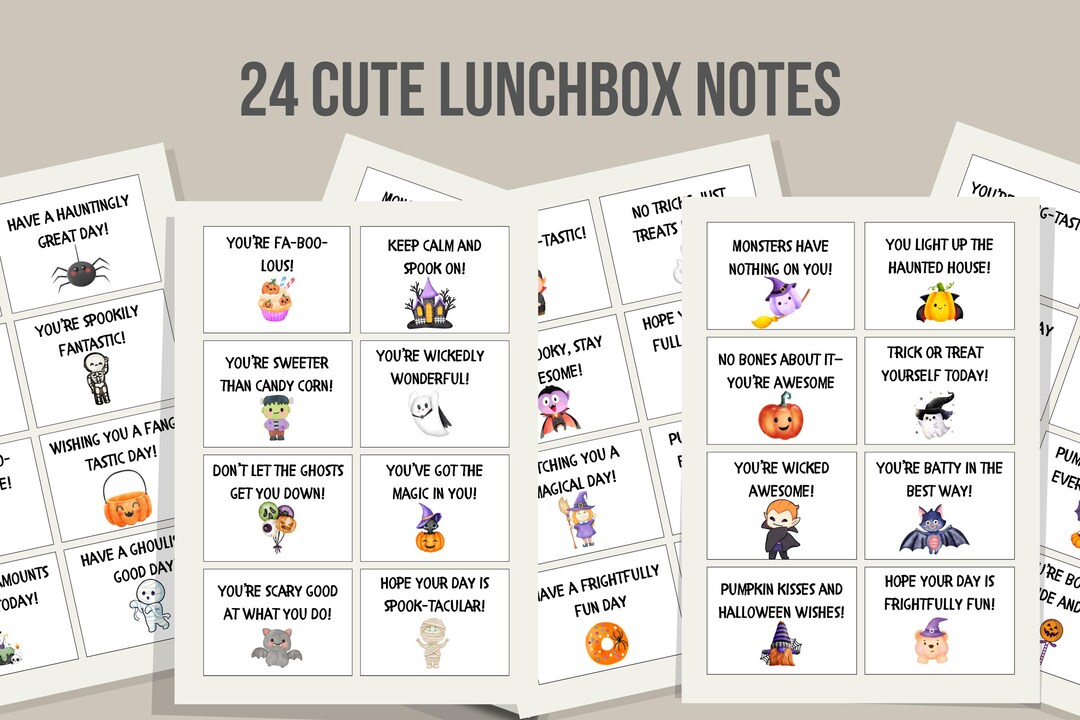 Lunch Box Notes Printable, Halloween Lunchbox Notes,printable Lunch ...