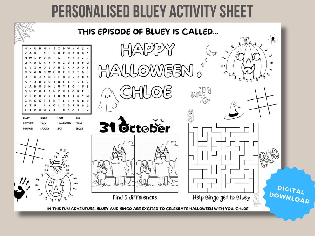Personalized Bluey Activity Sheet,bluey Printable Activity Mat,birthday ...
