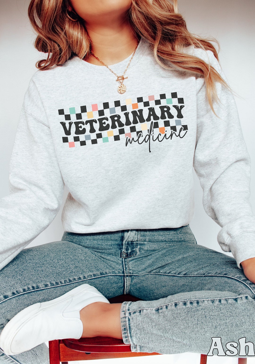 Veterinary Medicine Sweatshirt Checkered Veterinary Crewneck Sweater ...