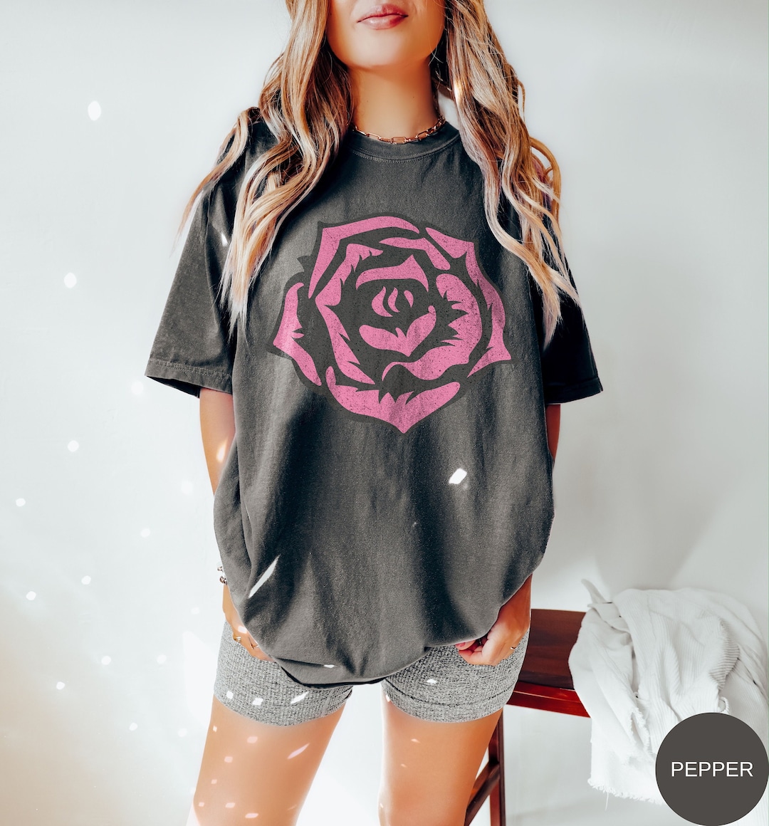 Comfort Colors® Retro Rose Flower Shirt Pink Rose Graphic Tee, Rose ...
