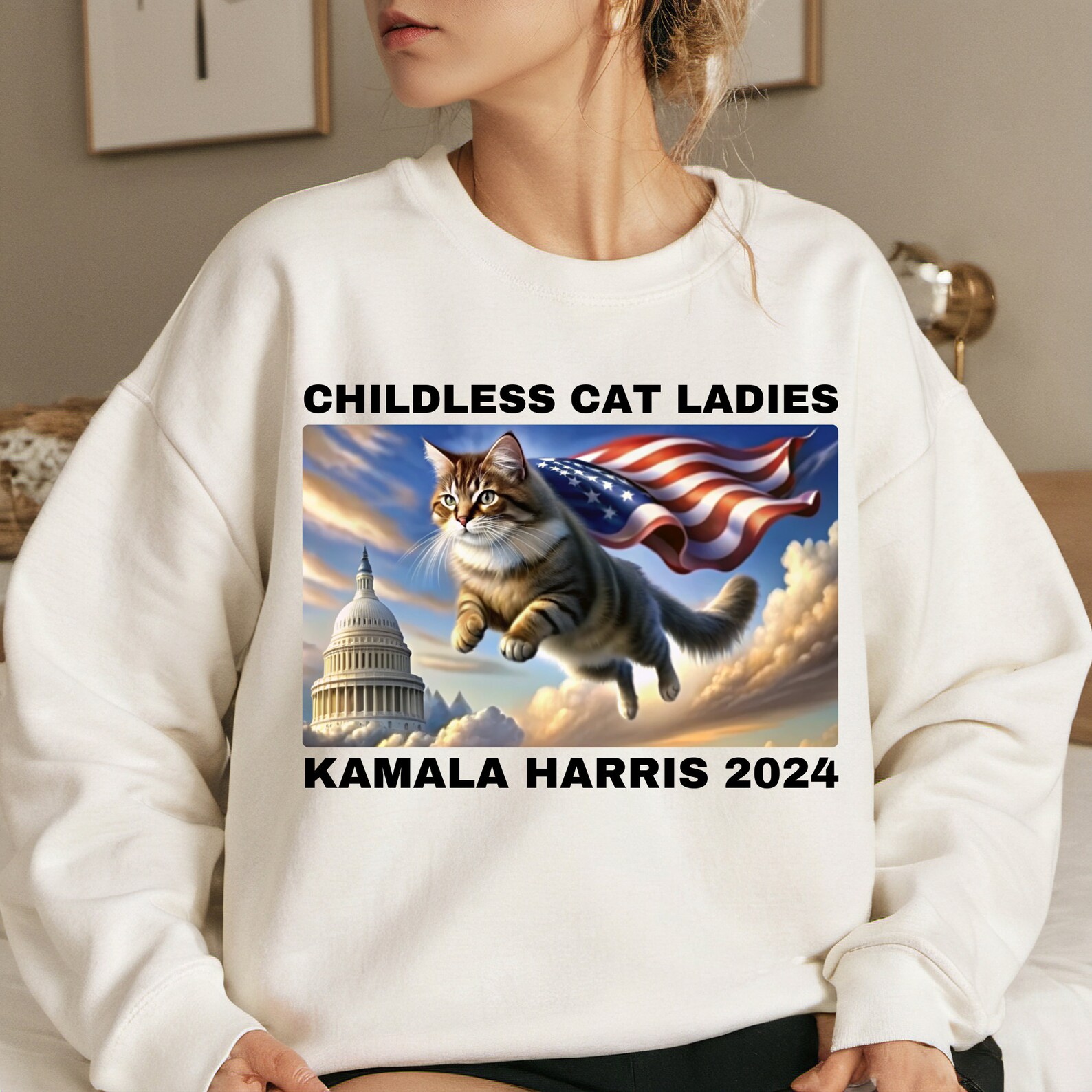 Childless Cat Lady Kamala Shirt, Kamala Harris President 2024 Shirt ...