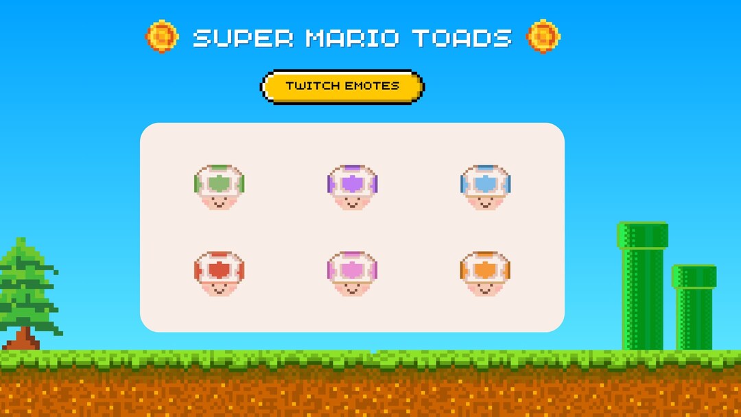 Super Mario Toad Emotes/badges Cute Pixel Art Twitch Badges - Etsy