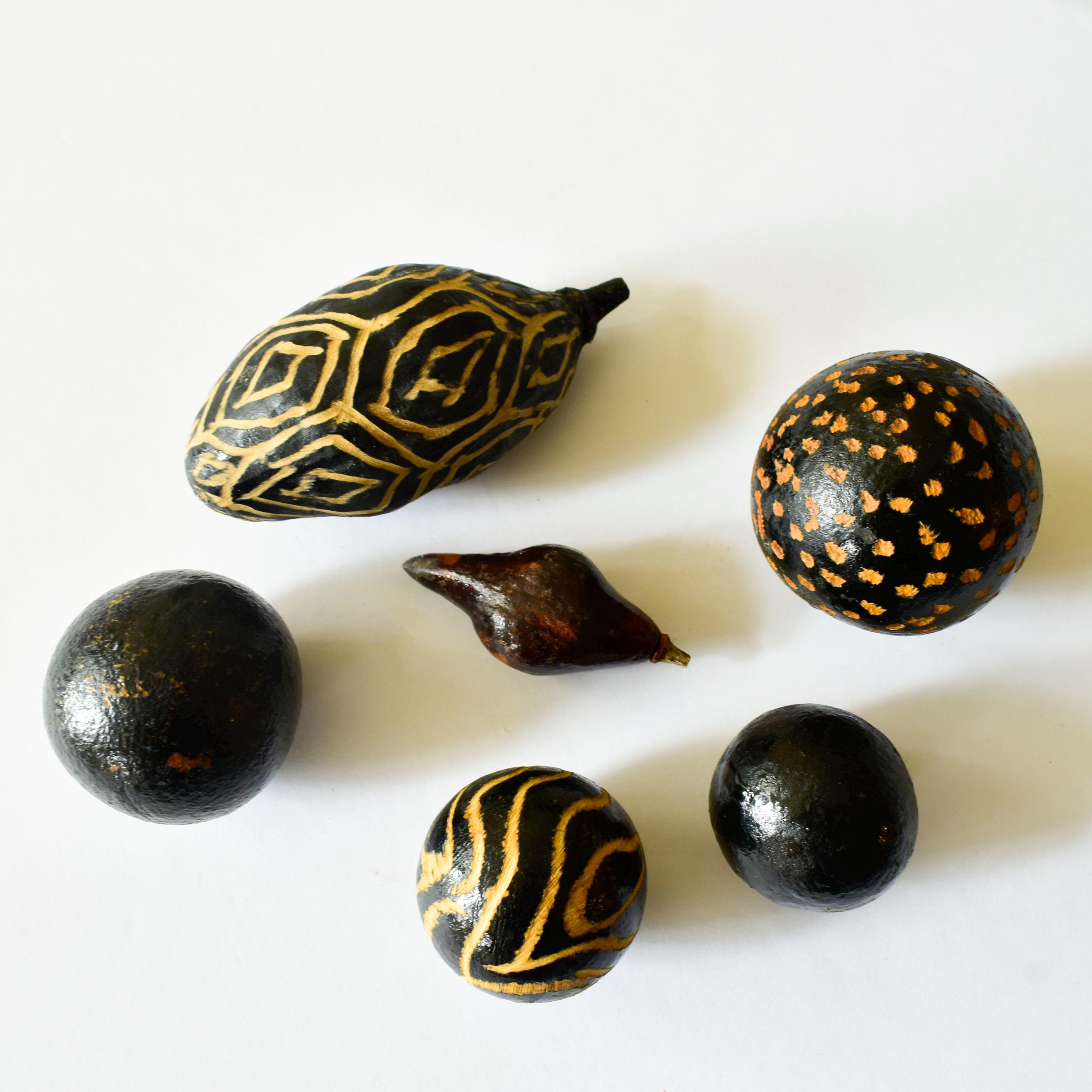 Set of 6 Handpainted Gourds, Centerpiece Balls, Vintage Handpainted ...