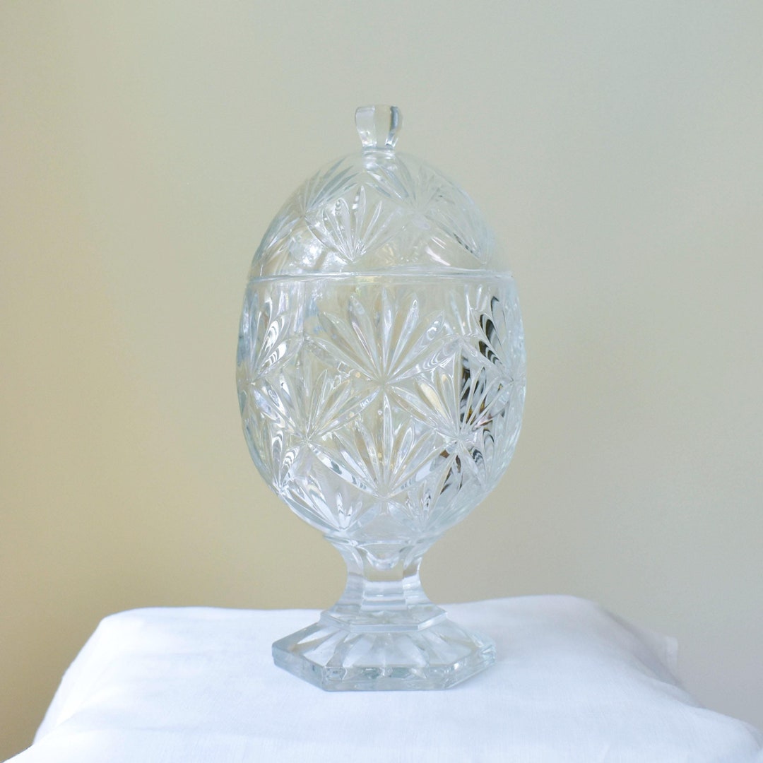Vintage Glass Candy Bowl With Lid, Cut Glass Candy Bowl - Etsy