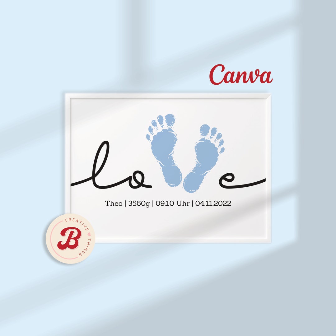 Personalized Poster With Baby Footprint CANVA Template - Etsy