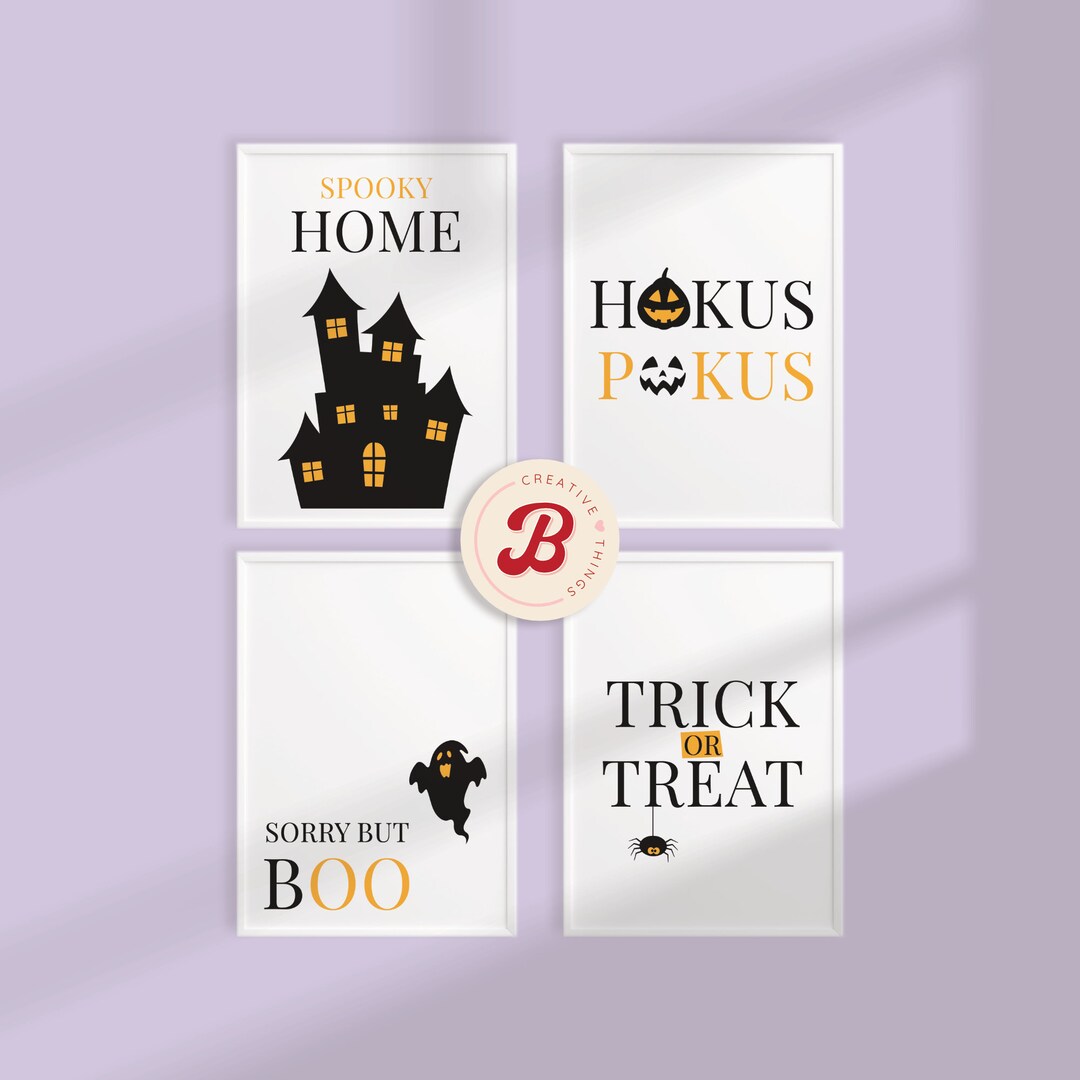 Set of 4 Halloween Posters Wall Decoration, PDF Download, PNG - Etsy
