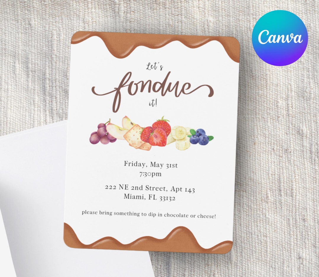 Fondue Party Invitation | Canva Template | Easy-to-edit Digital Invite ...
