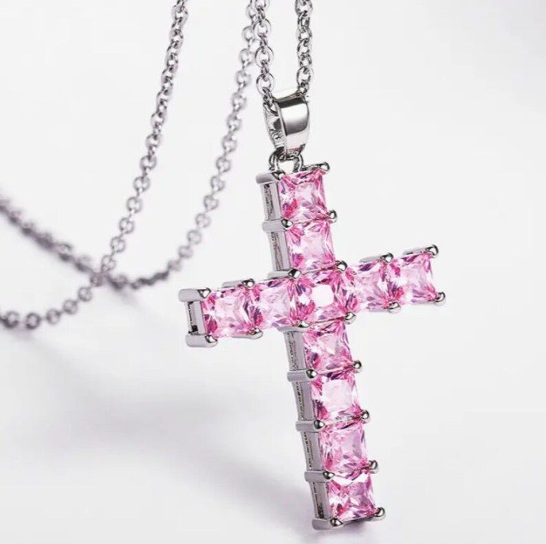 Anamchara Angel Spirit Companion Pink Crystal Cross Necklace - Etsy