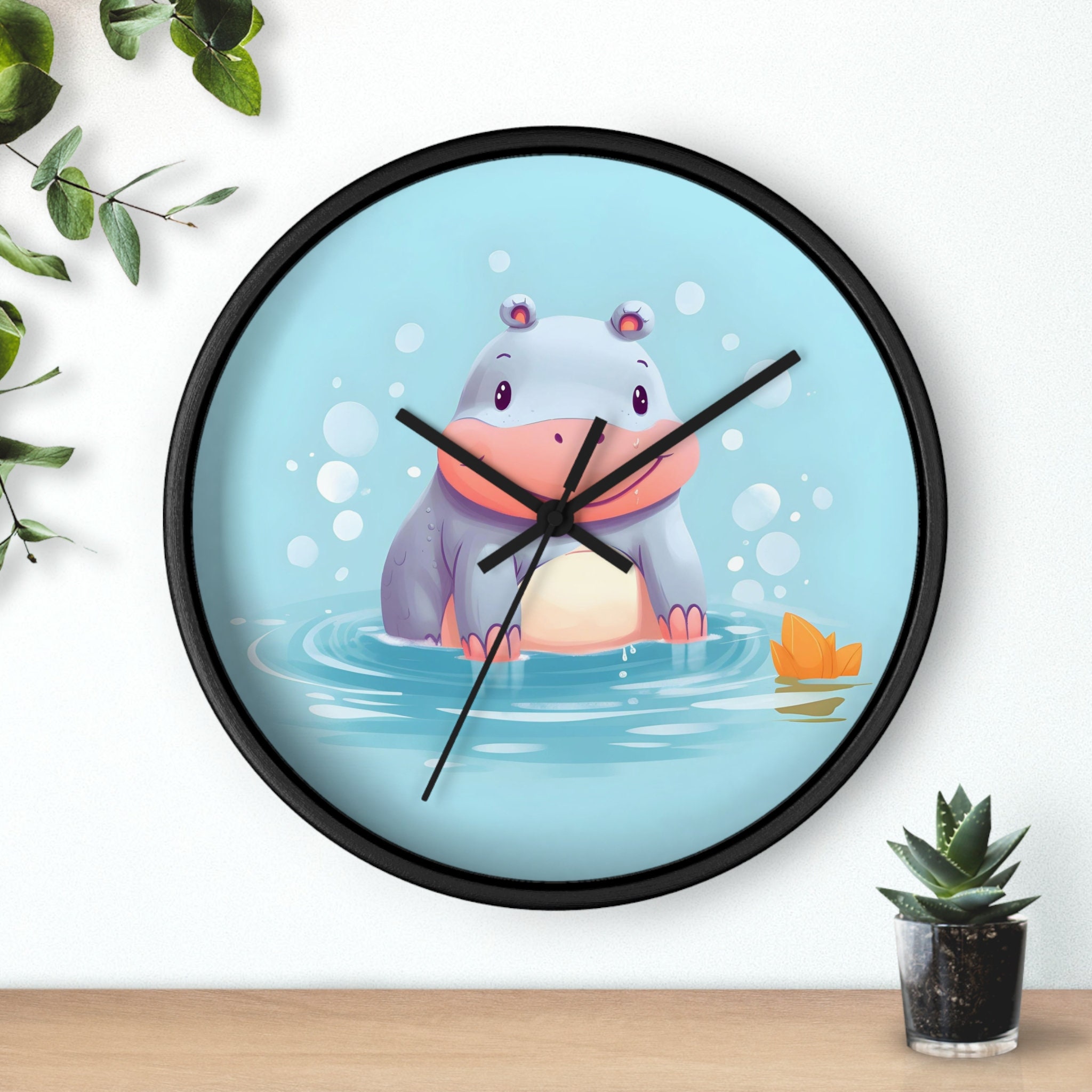 The Playful Hippo Wall Clock in Light Blue for a Beautiful - Etsy