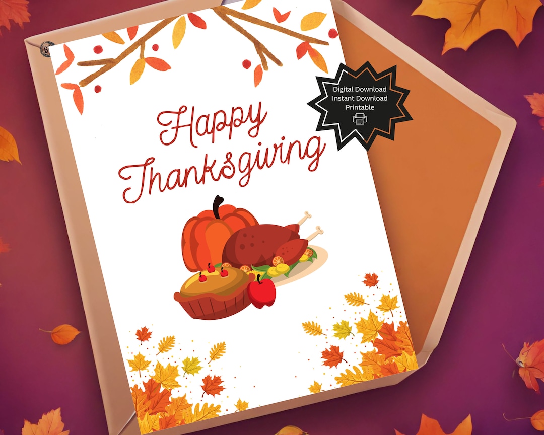 Digital Printable Cute Thanksgiving Card | Printable Thanksgiving Card ...