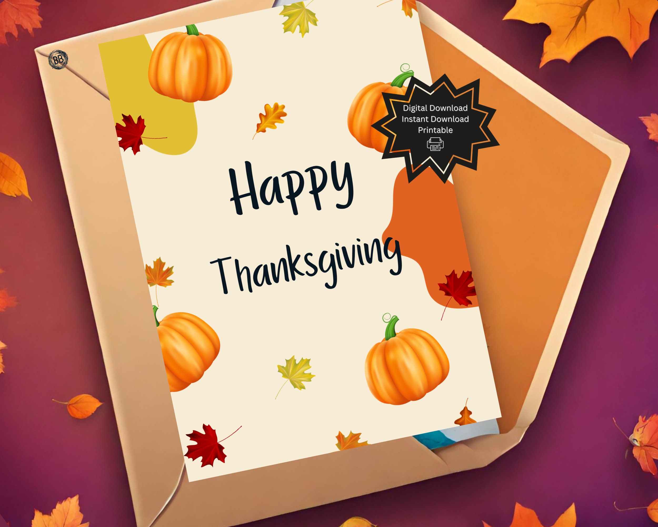 Digital Printable Thanksgiving Card Pumpkin Printable Thanksgiving Card ...