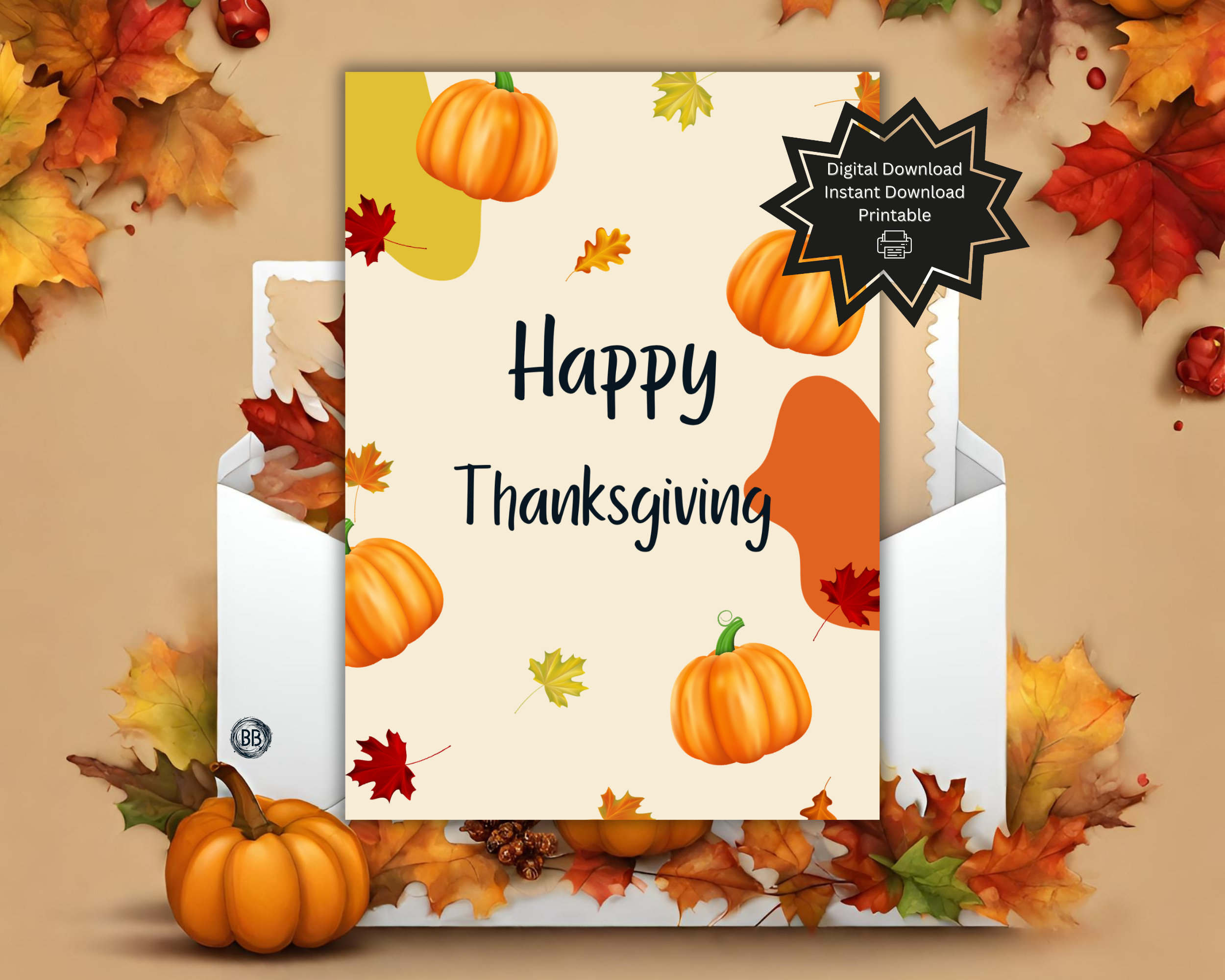 Digital Printable Thanksgiving Card Pumpkin Printable Thanksgiving Card ...