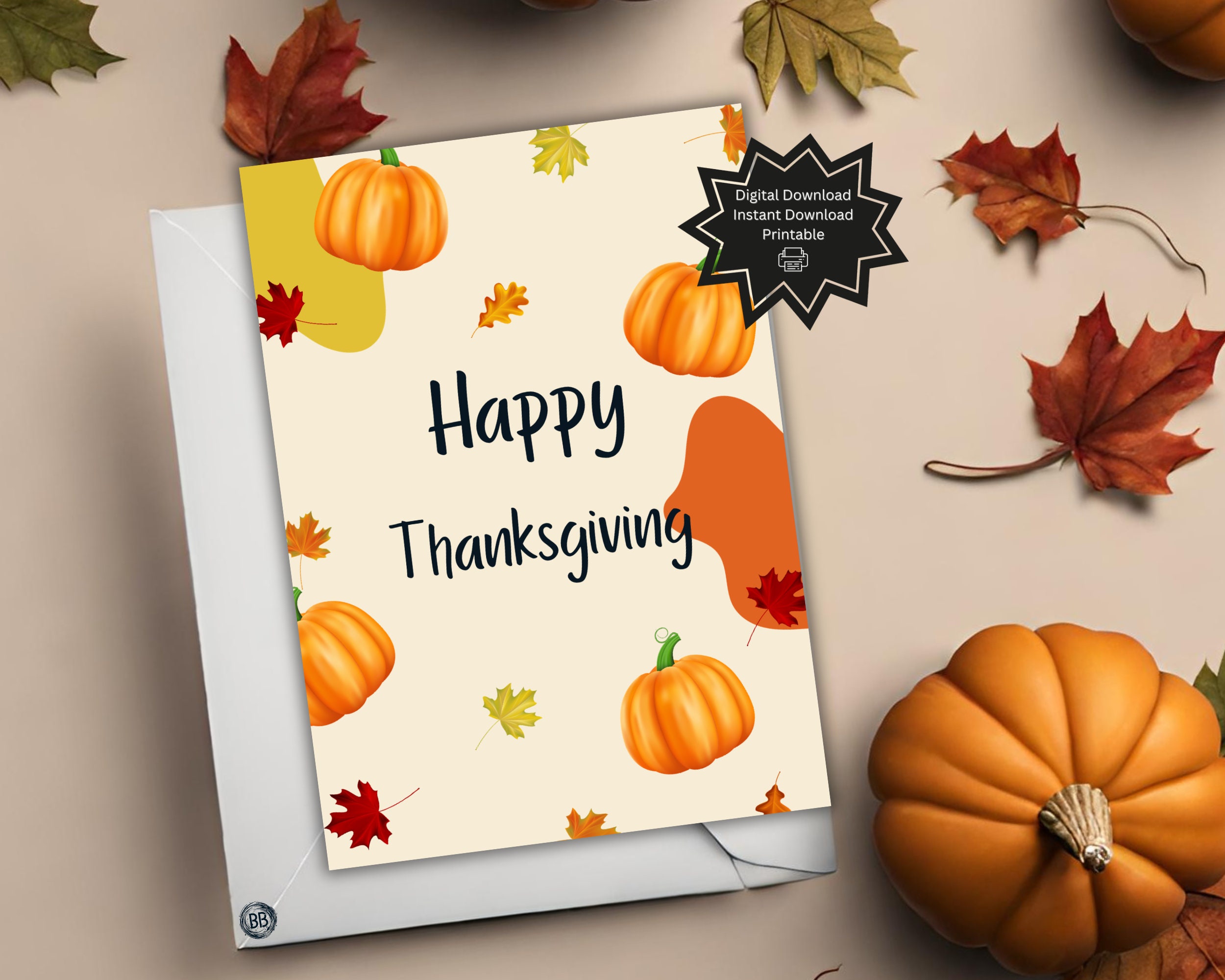 Digital Printable Thanksgiving Card Pumpkin Printable Thanksgiving Card ...