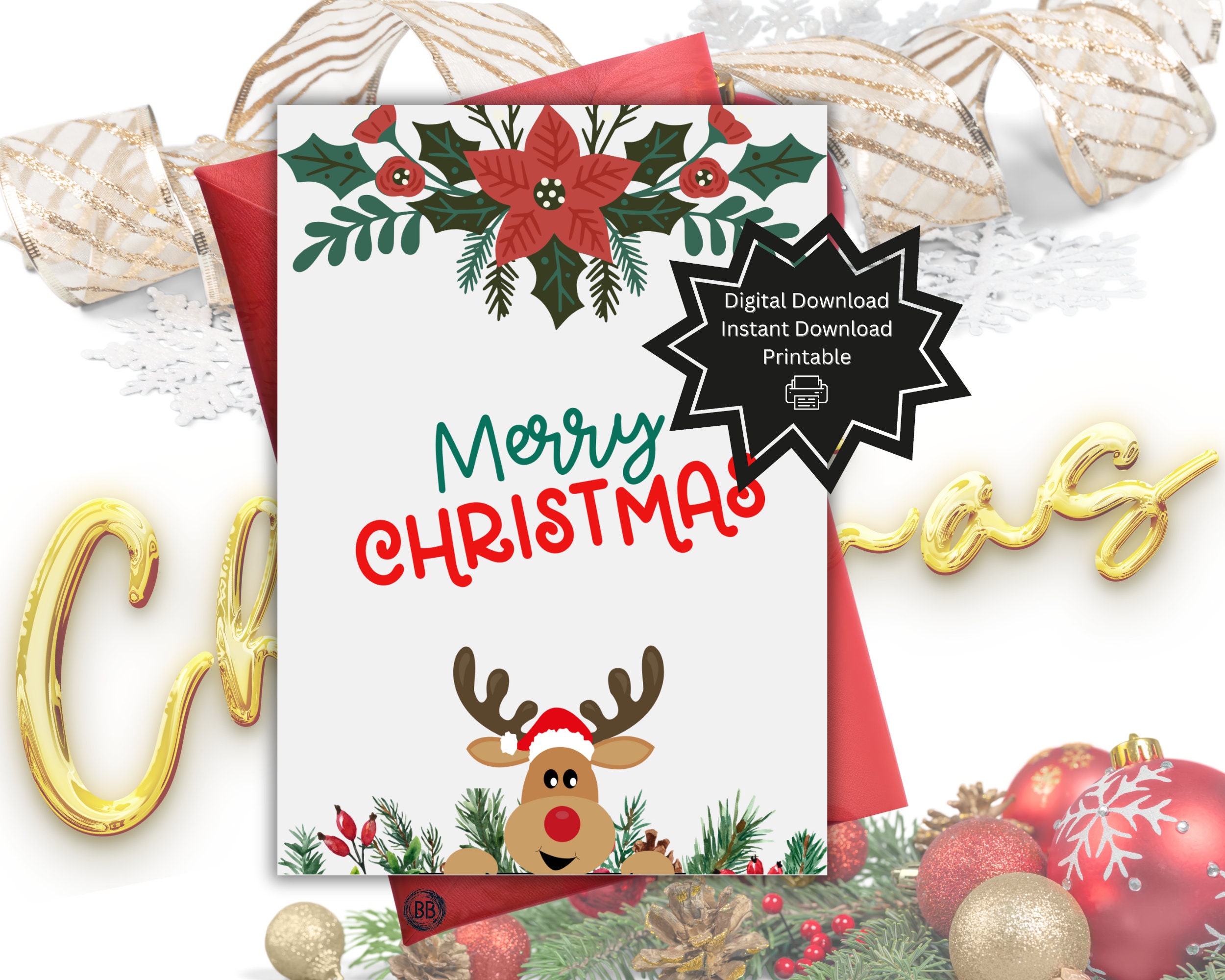 Merry Christmas Digital Card, Printable Christmas Cards, Greetings Card ...