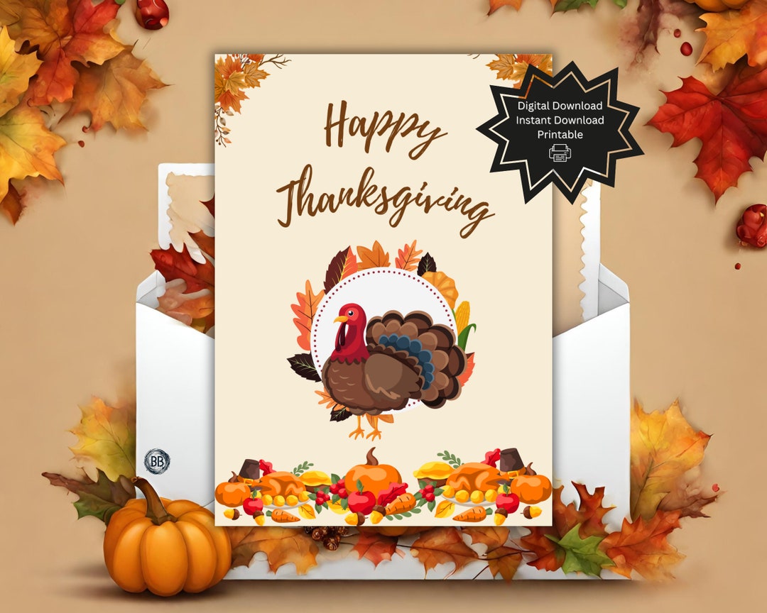 Digital Printable Thanksgiving Card Turkey | Printable Thanksgiving ...