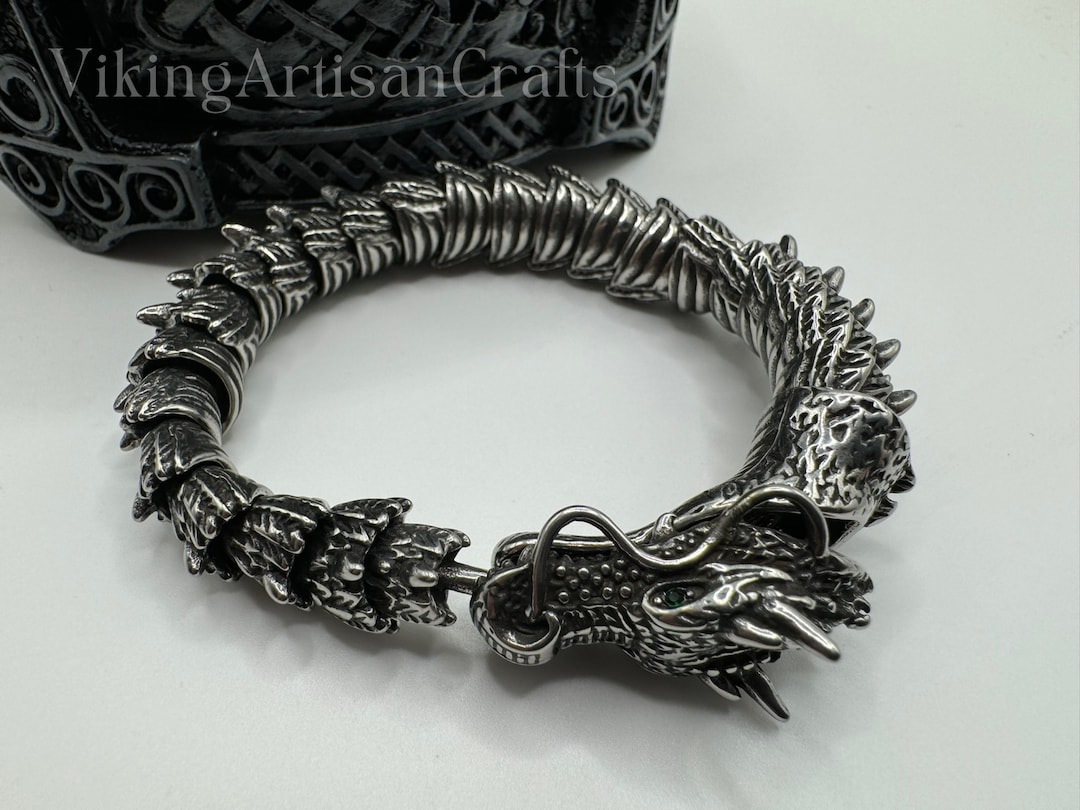 Viking Dragon Bracelet, Distressed Dragon Head Cuff, Norse Mythology ...