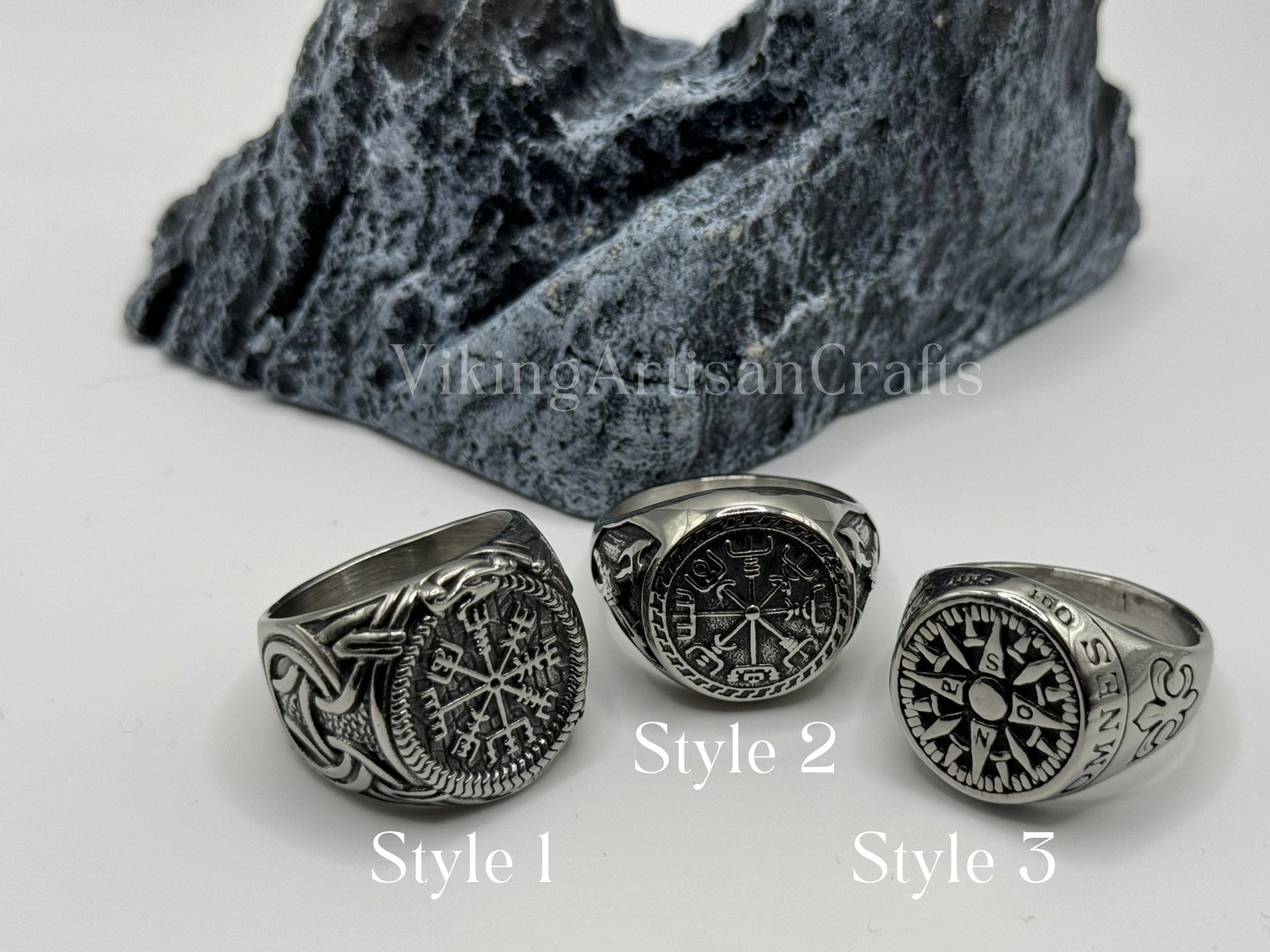 Viking Pattern Vegvisir Ring, Ring With Vegvisir Symbol, Runic Compass ...