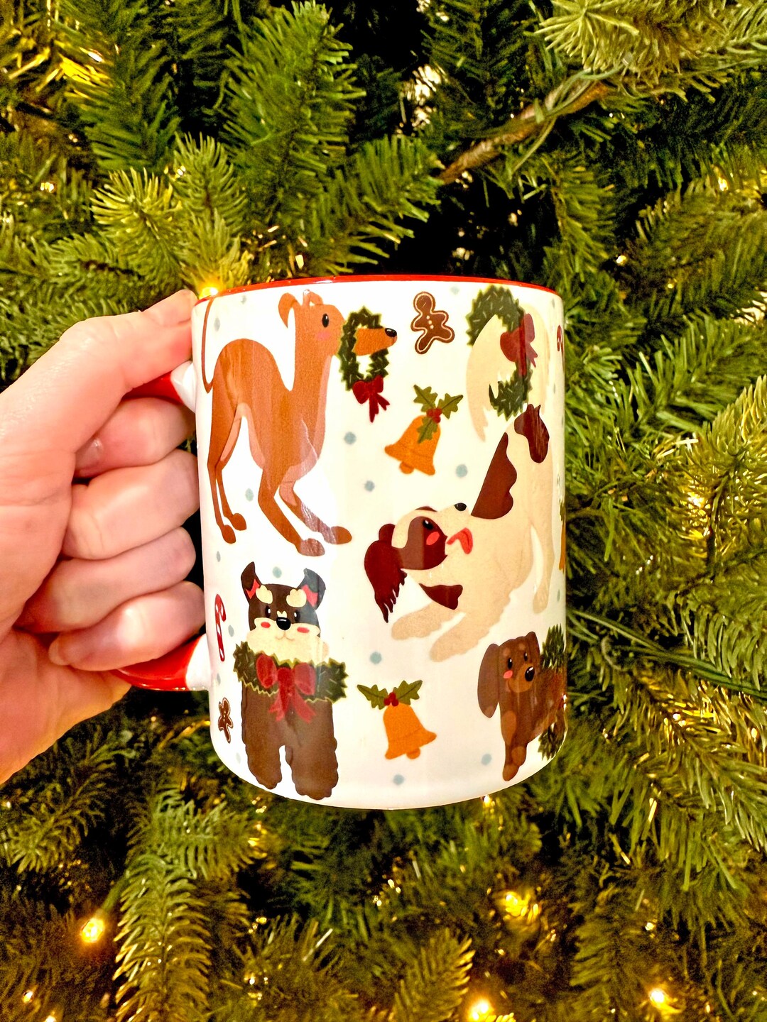 Christmas Dog Mug With Traditional Holiday Colors, Wholesome Design ...