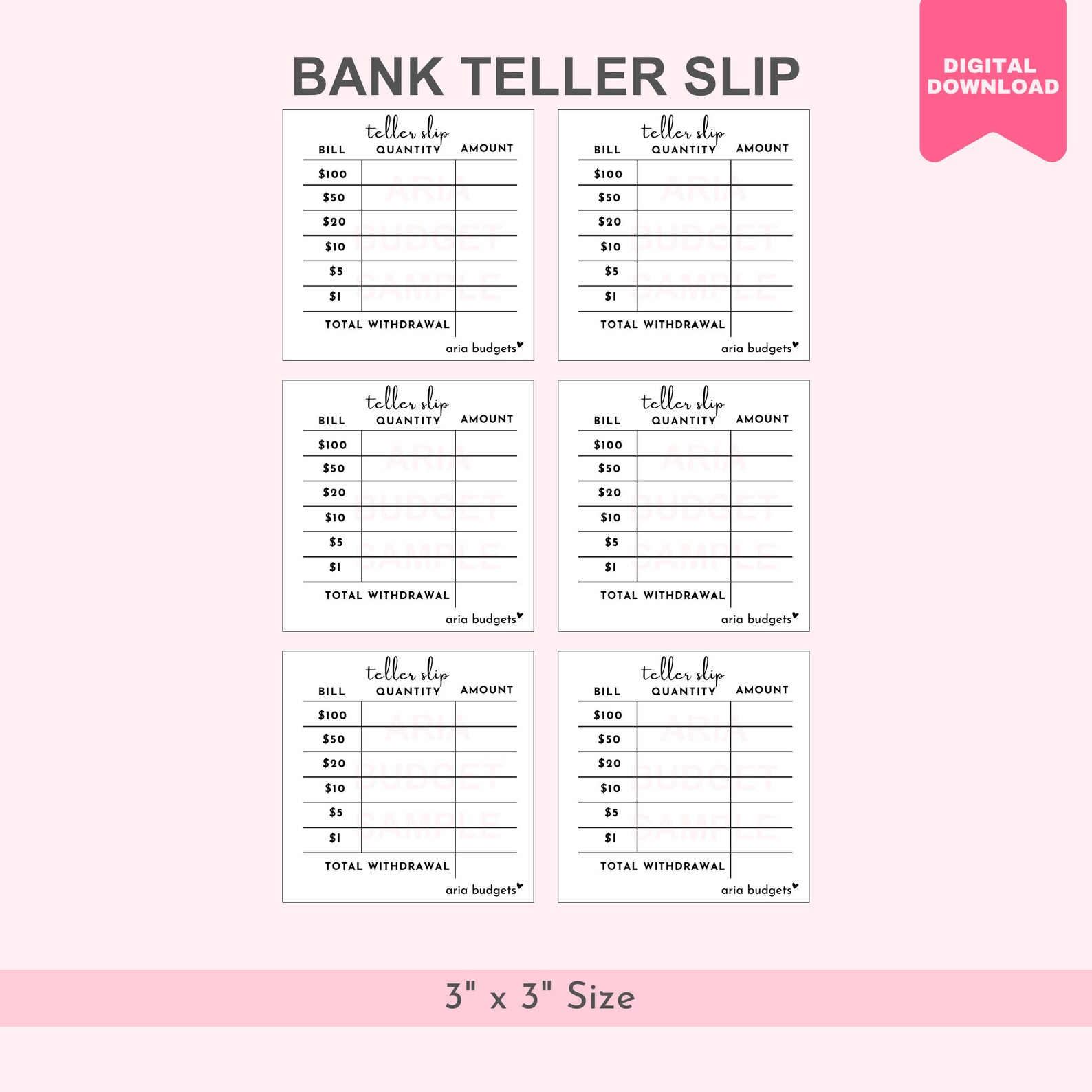 Bank Teller Slip | Cash Breakdown | Printable Cash Envelope System - Etsy