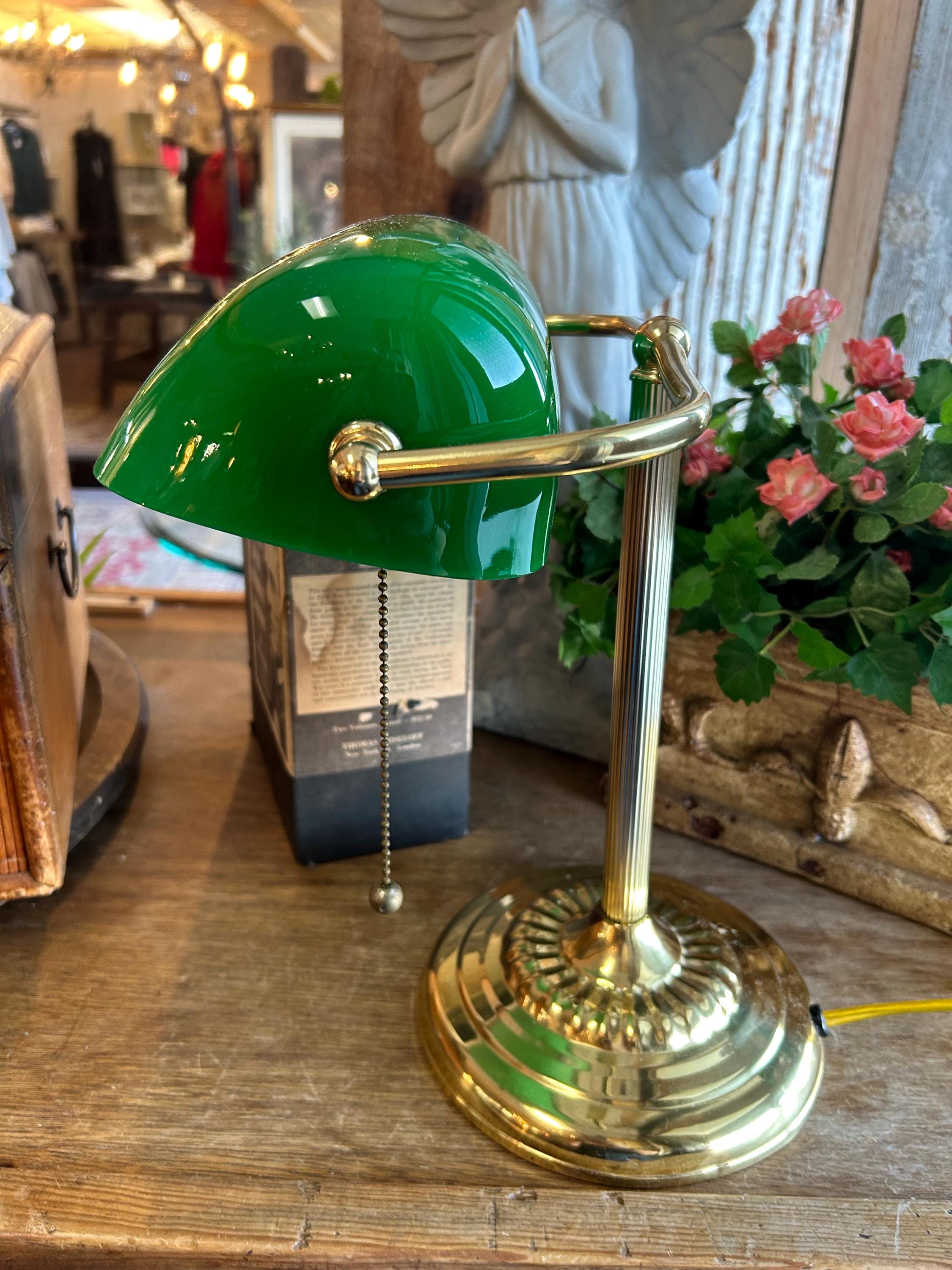 Vintage Green Glass Shade Bankers Lamp. Brass Bankers Lamp. Adjustable ...