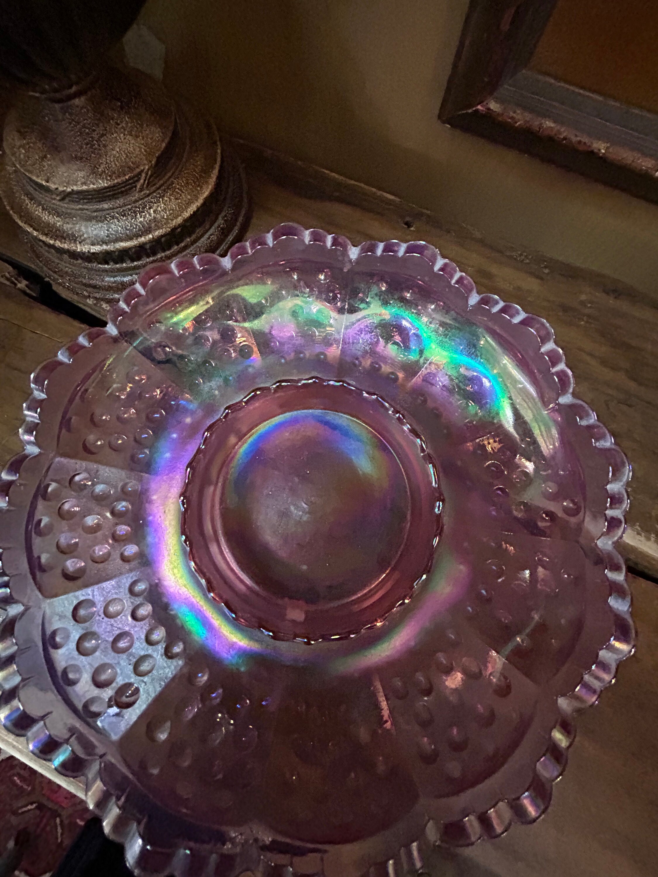 Rare Fenton Pink Carnival Glass Hobnail Centerpiece Candle Holder. Rare ...